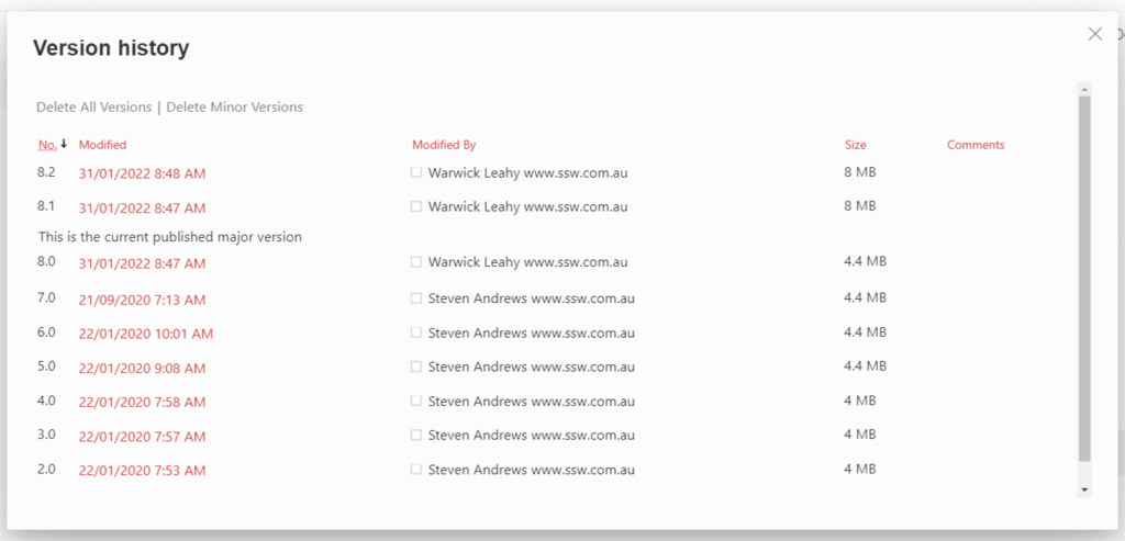Help Me To Show Version History In Desktop Web Versions Of Office SSW 
